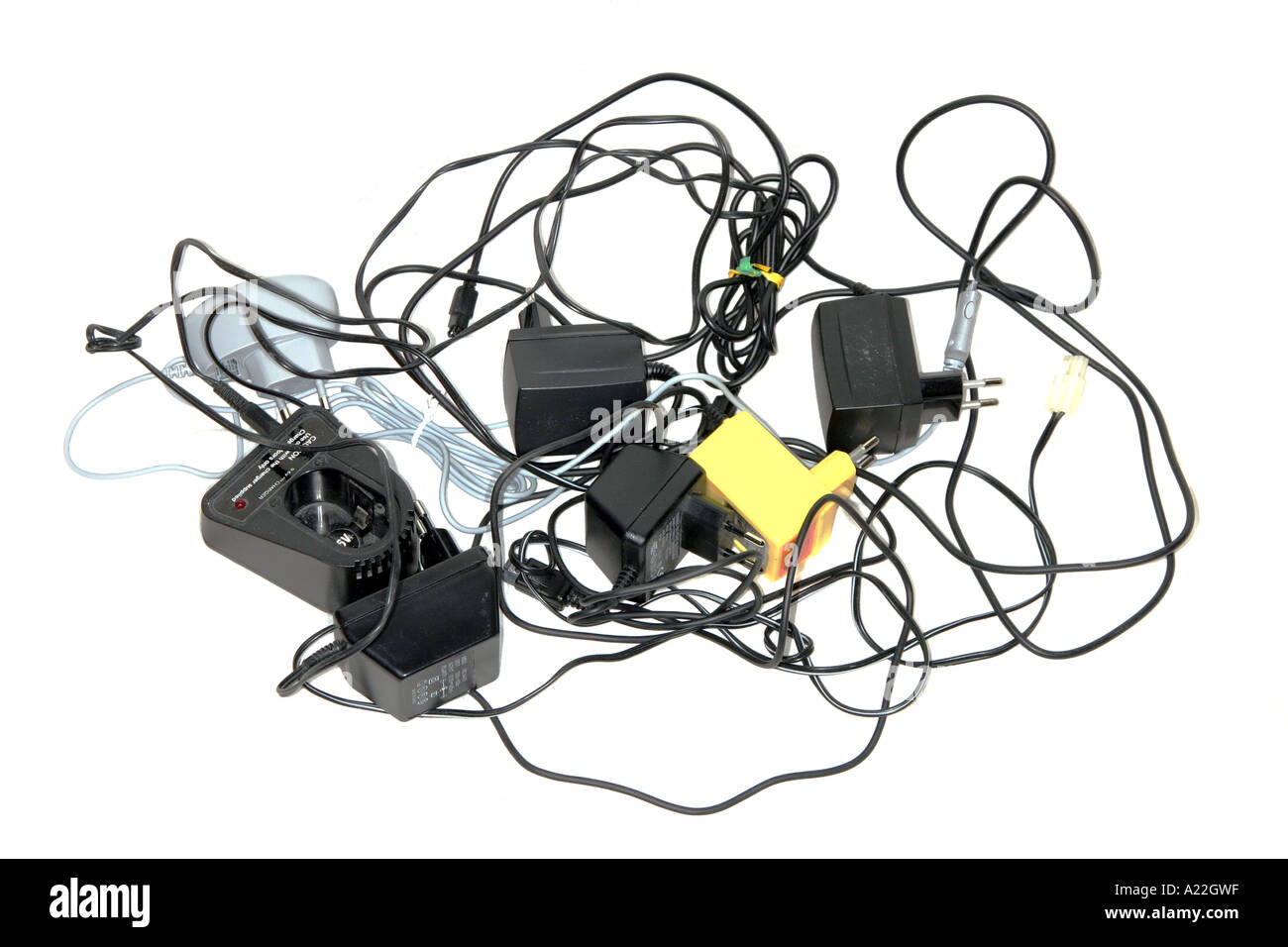 Electric chargers for devices using rechargeable batteries Stock Photo ...