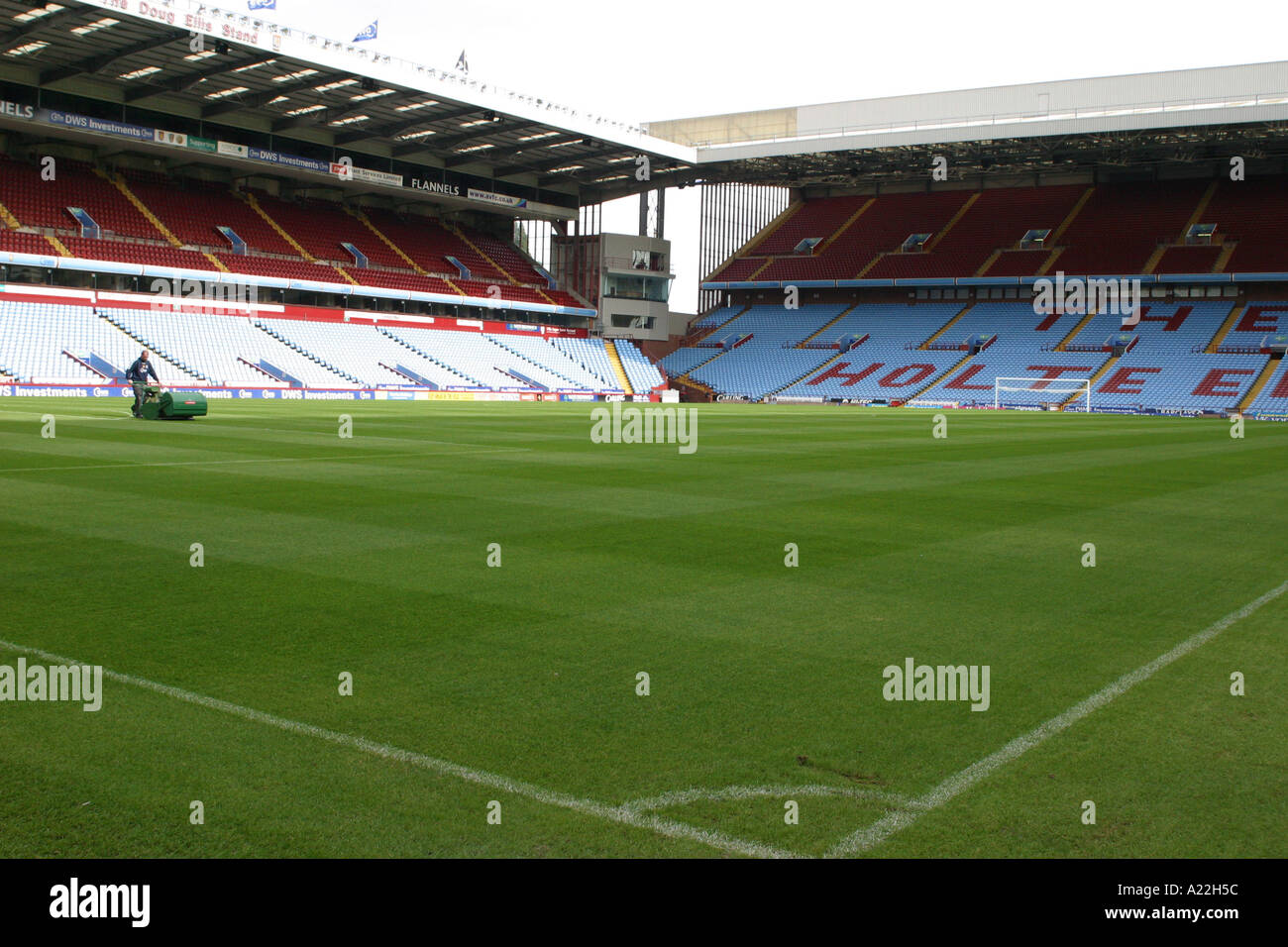 Man cutting the grass at Aston Villa Football Club Showing Doug Ellse ...