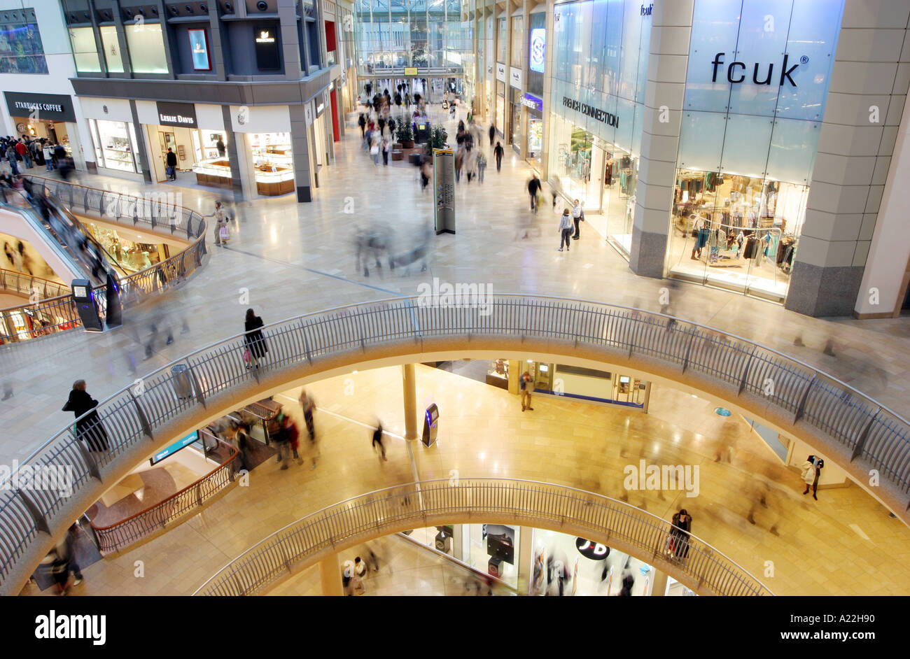 The interior of the Bullring Shopping Centre in Birmingham England UK ...