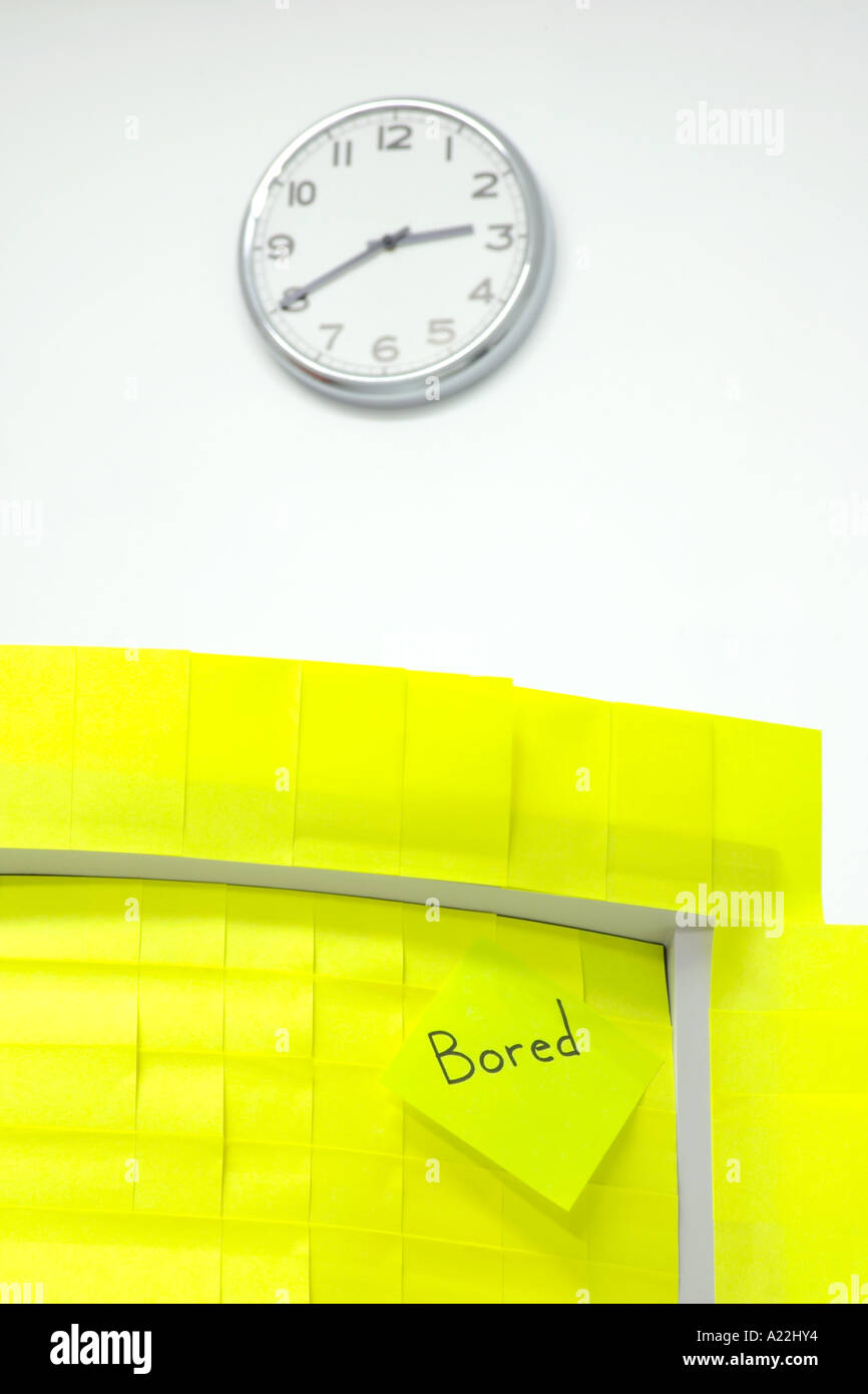 yellow sticky notes cover office computer monitor Stock Photo - Alamy