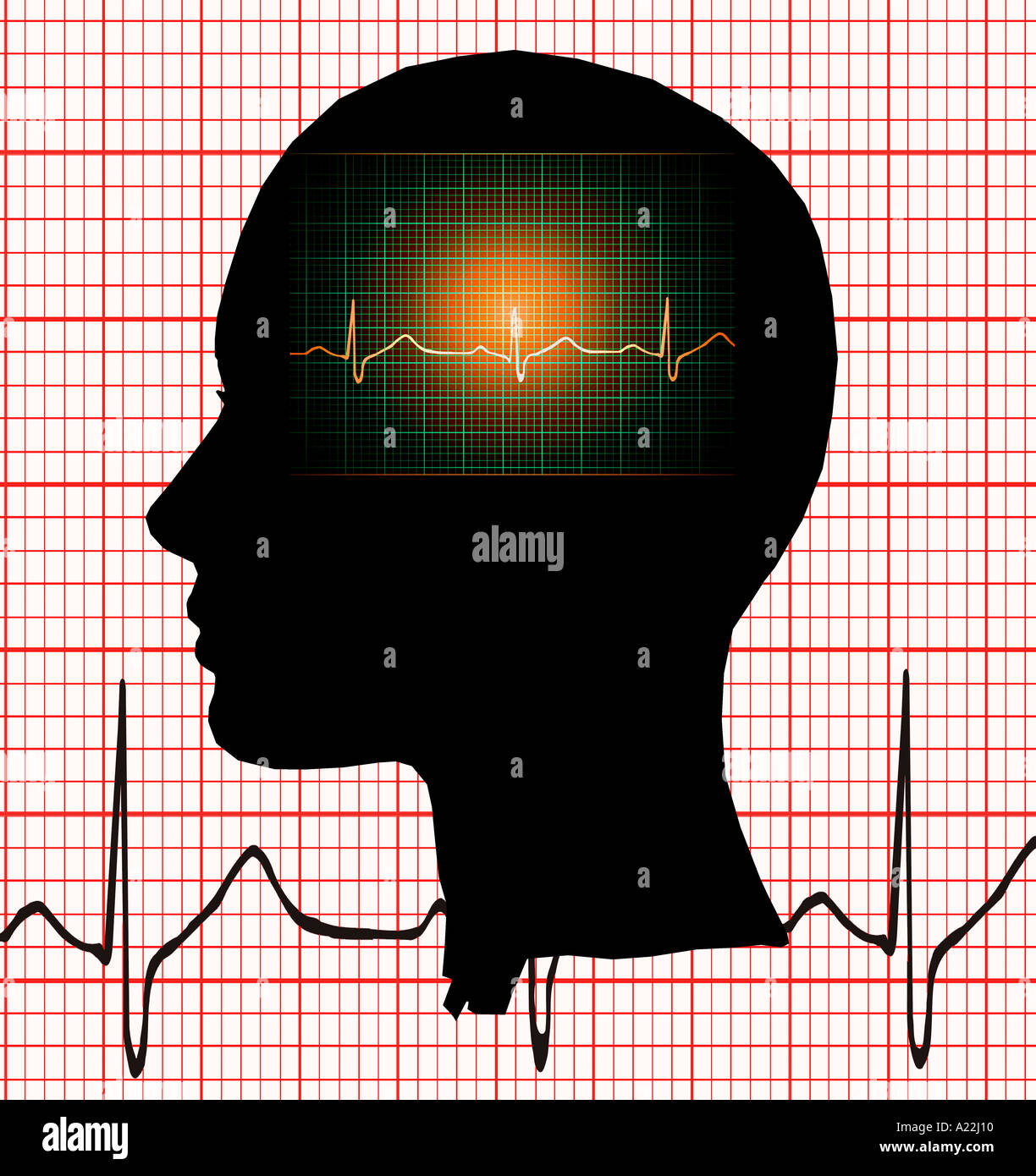 female robot profile on grid with EKG monitoring Stock Photo - Alamy