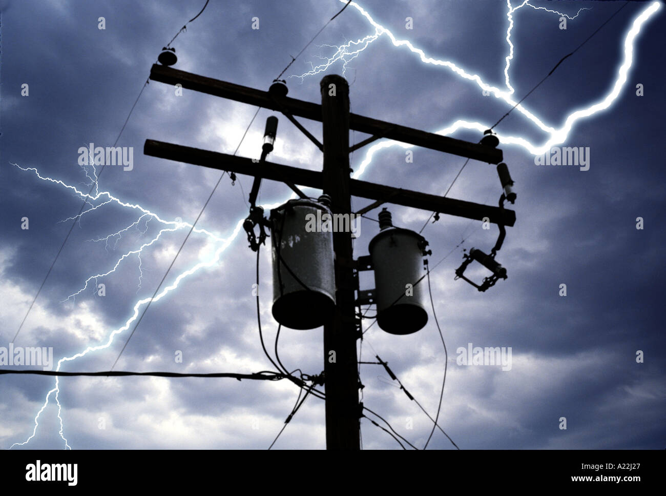 transformer on telephone pole at night in Florida Stock Photo - Alamy