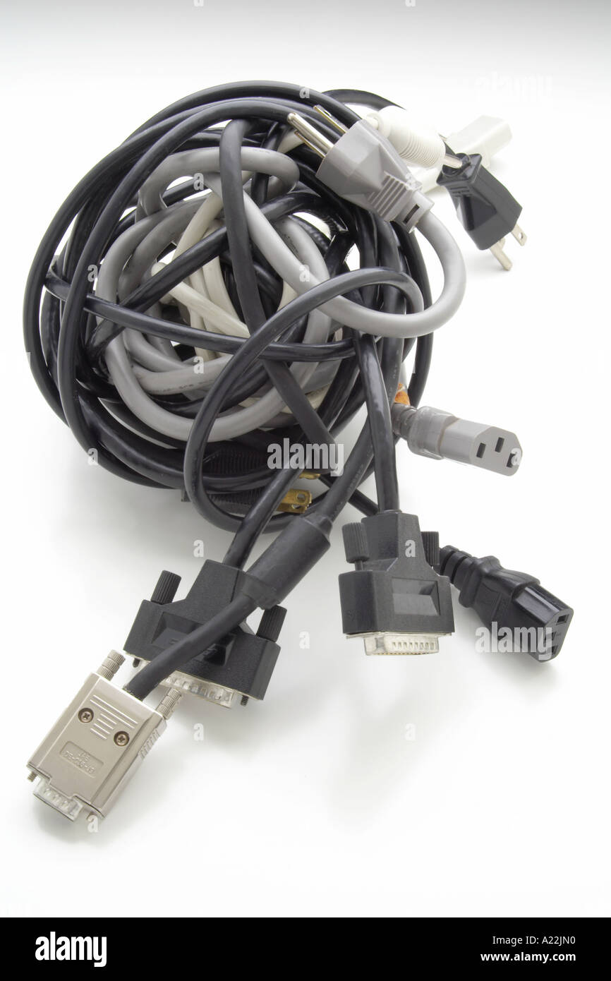 tangled computer cords Stock Photo - Alamy