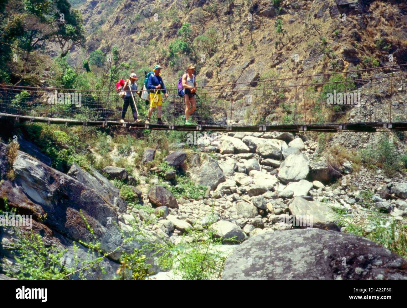 Crossing the Dhud Khosi River Solhu Khumbu Nepal Stock Photo - Alamy
