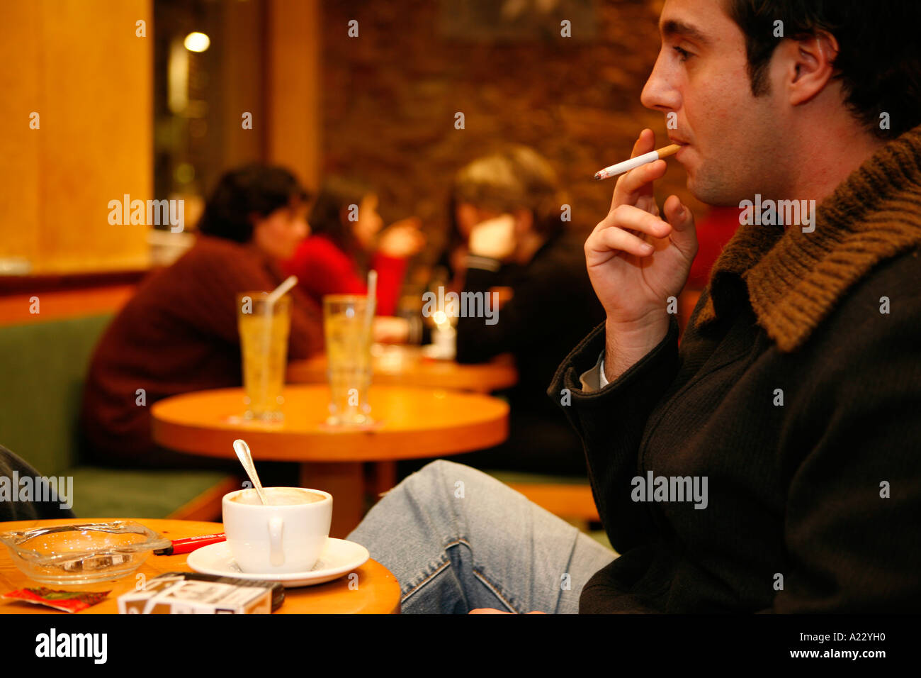 Smoker in a bar in Barcelona EUROPE SPAIN Stock Photo - Alamy