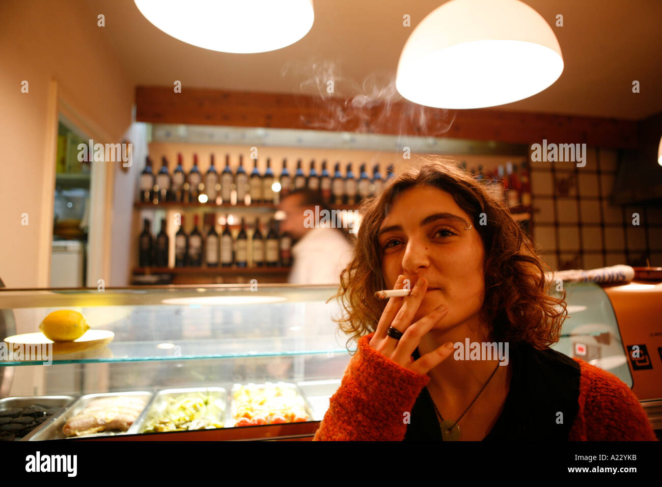 Female Smoker in a bar in Barcelona EUROPE SPAIN Stock Photo - Alamy
