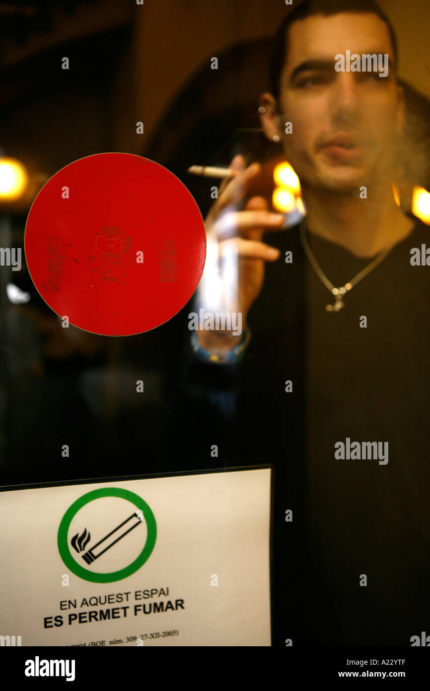 Smoker in a bar in Barcelona EUROPE SPAIN Stock Photo - Alamy