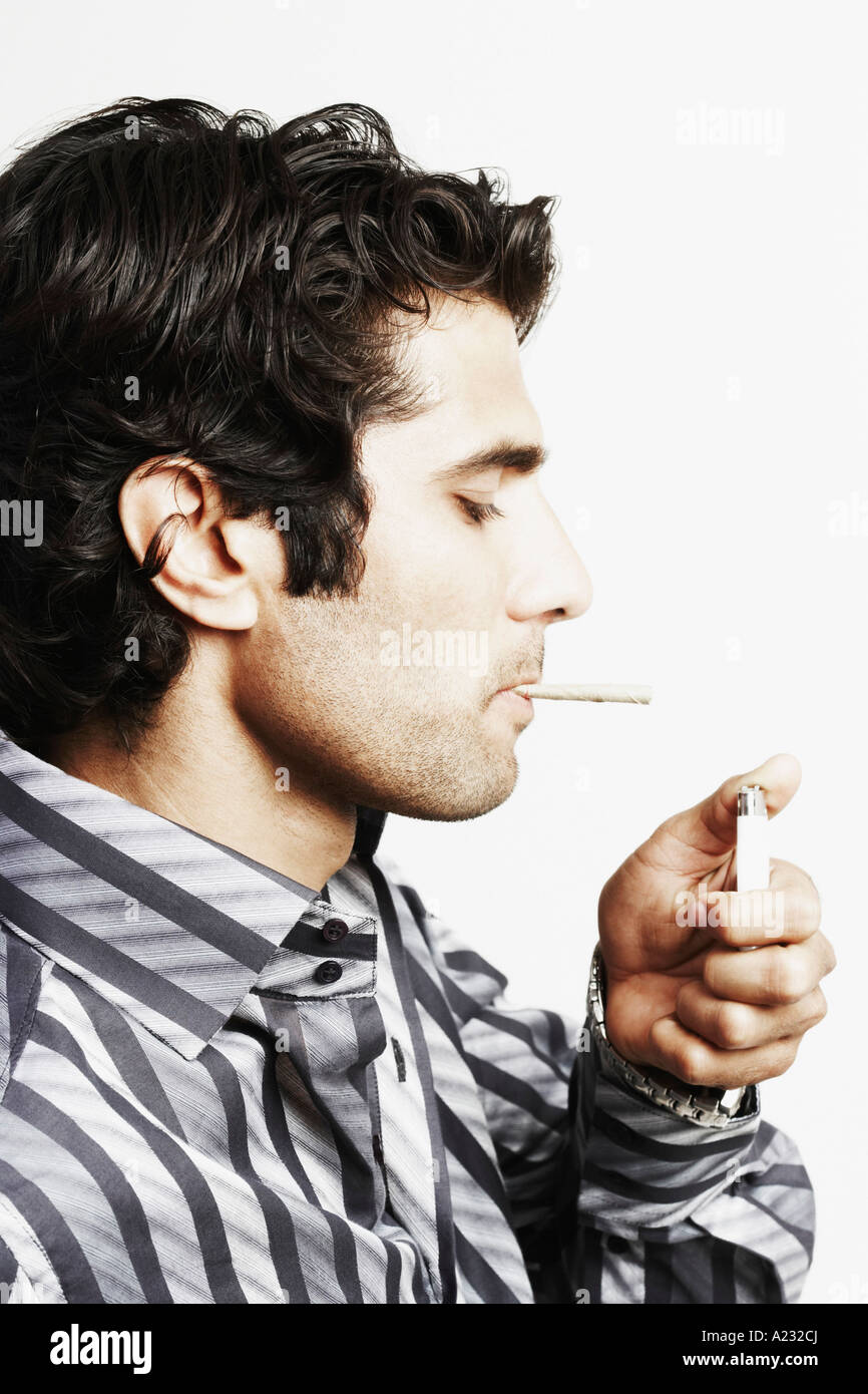 Lighting A Cigarette Side View