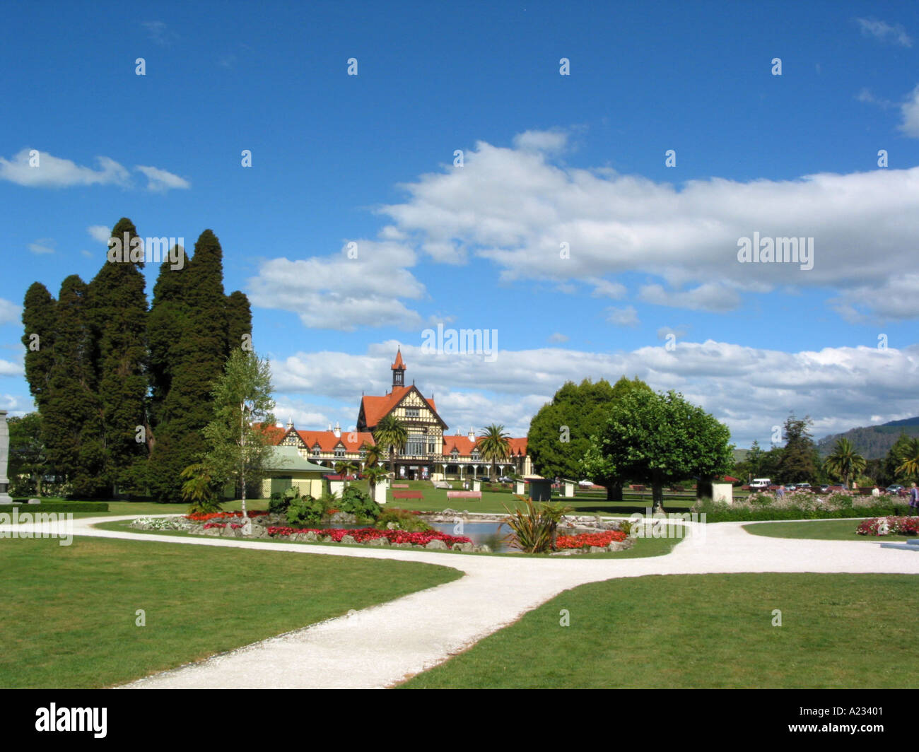 Tudor Towers bath house in Rotorua Stock Photo - Alamy