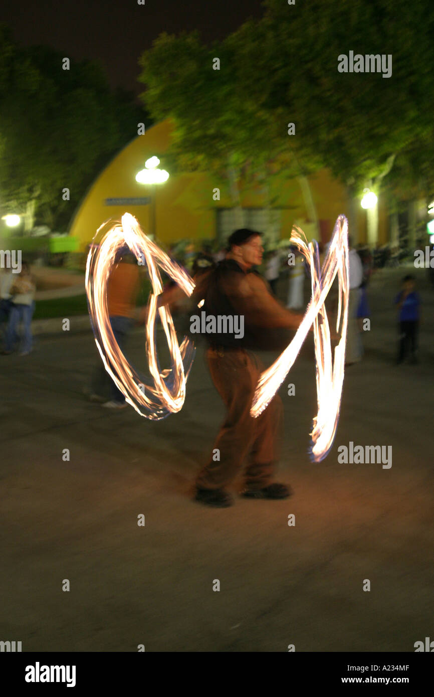 Fire juggler in Barcelona Stock Photo - Alamy
