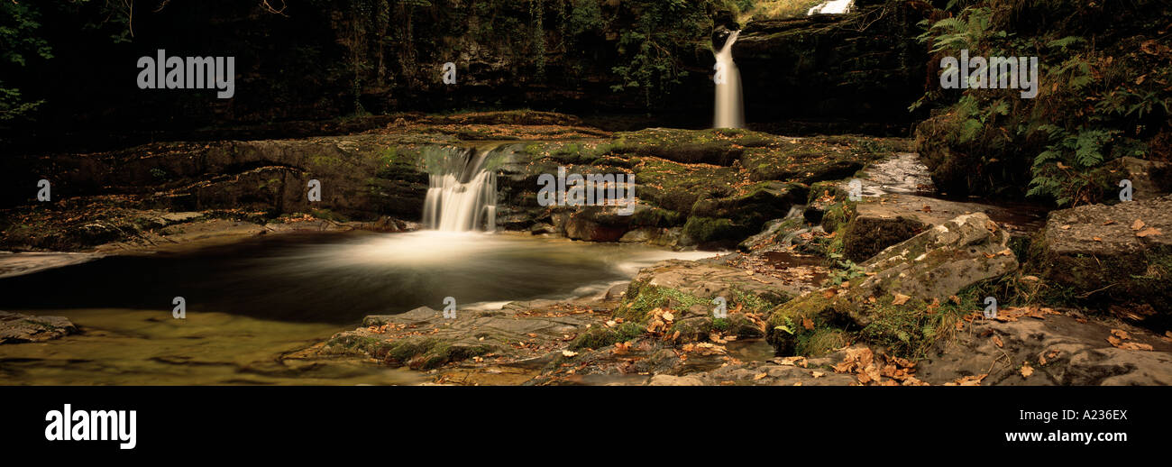Waterfall in gorge near Ystradfellte, Brecon Beacons, South Wales Stock ...