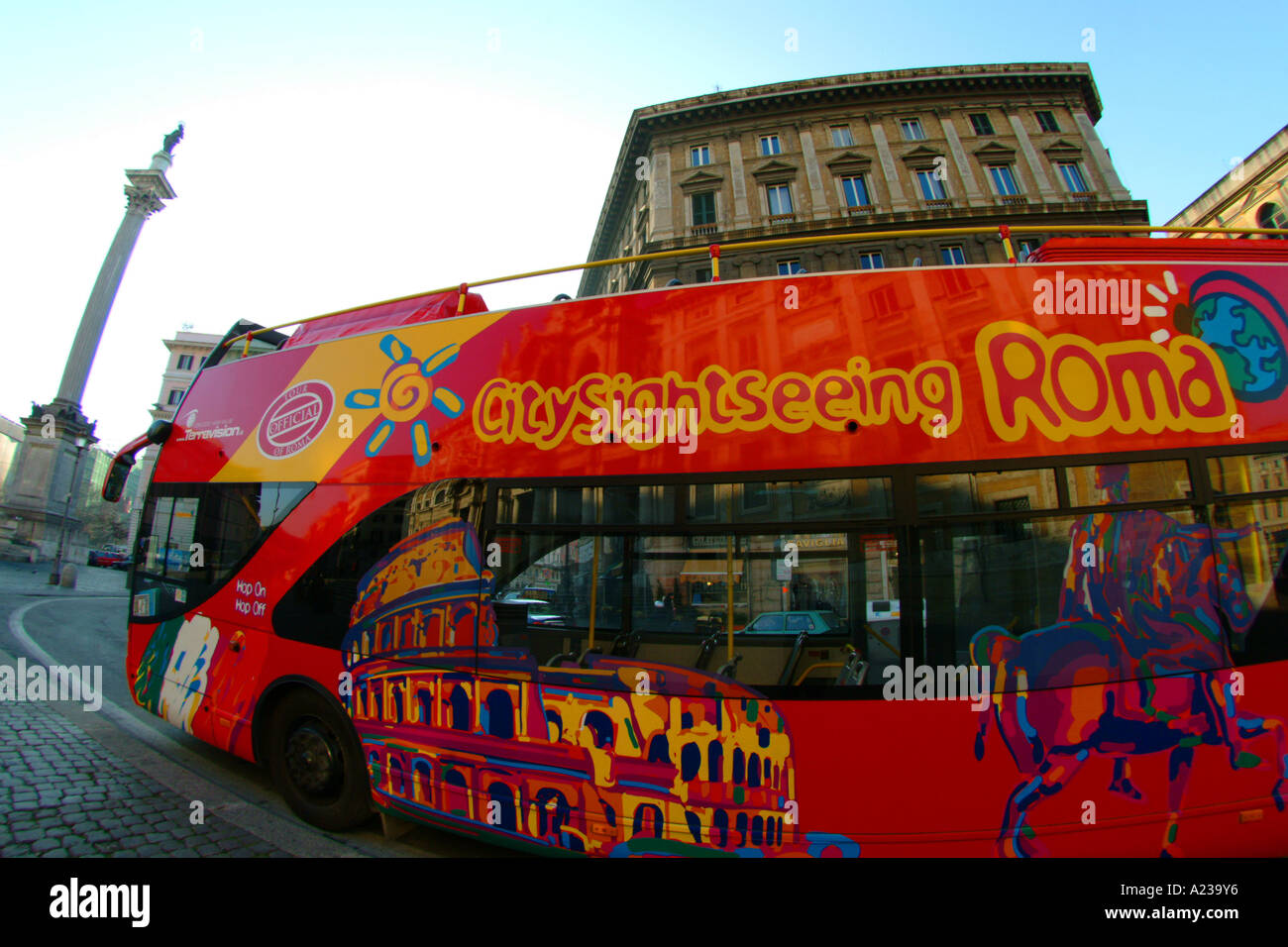red bus tour touristic guide coach pullman street urban rome roma italy ...
