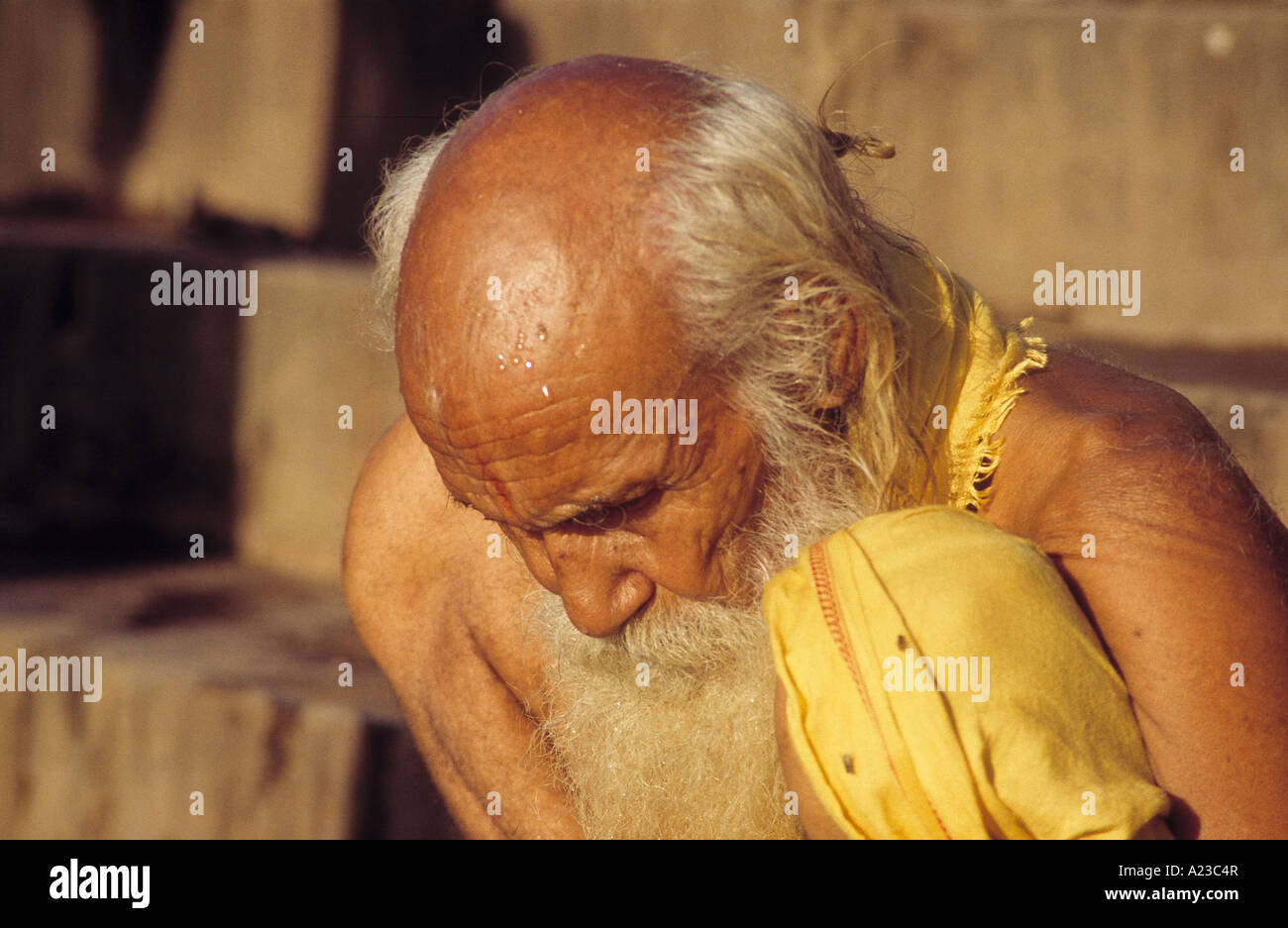 praying old man in yellow Stock Photo - Alamy