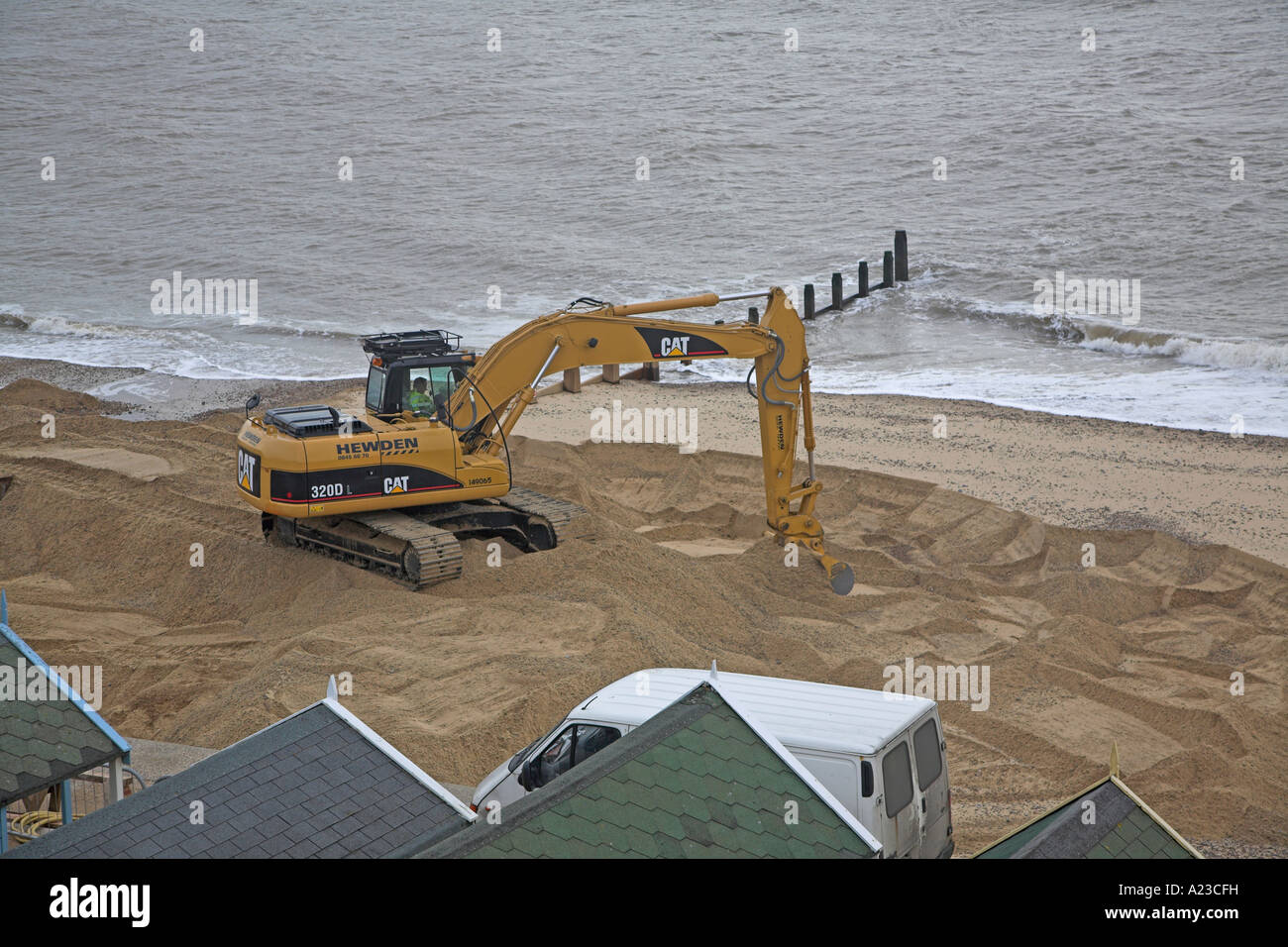 Coastal defence engineering work on Southwold beach, Suffolk, England ...