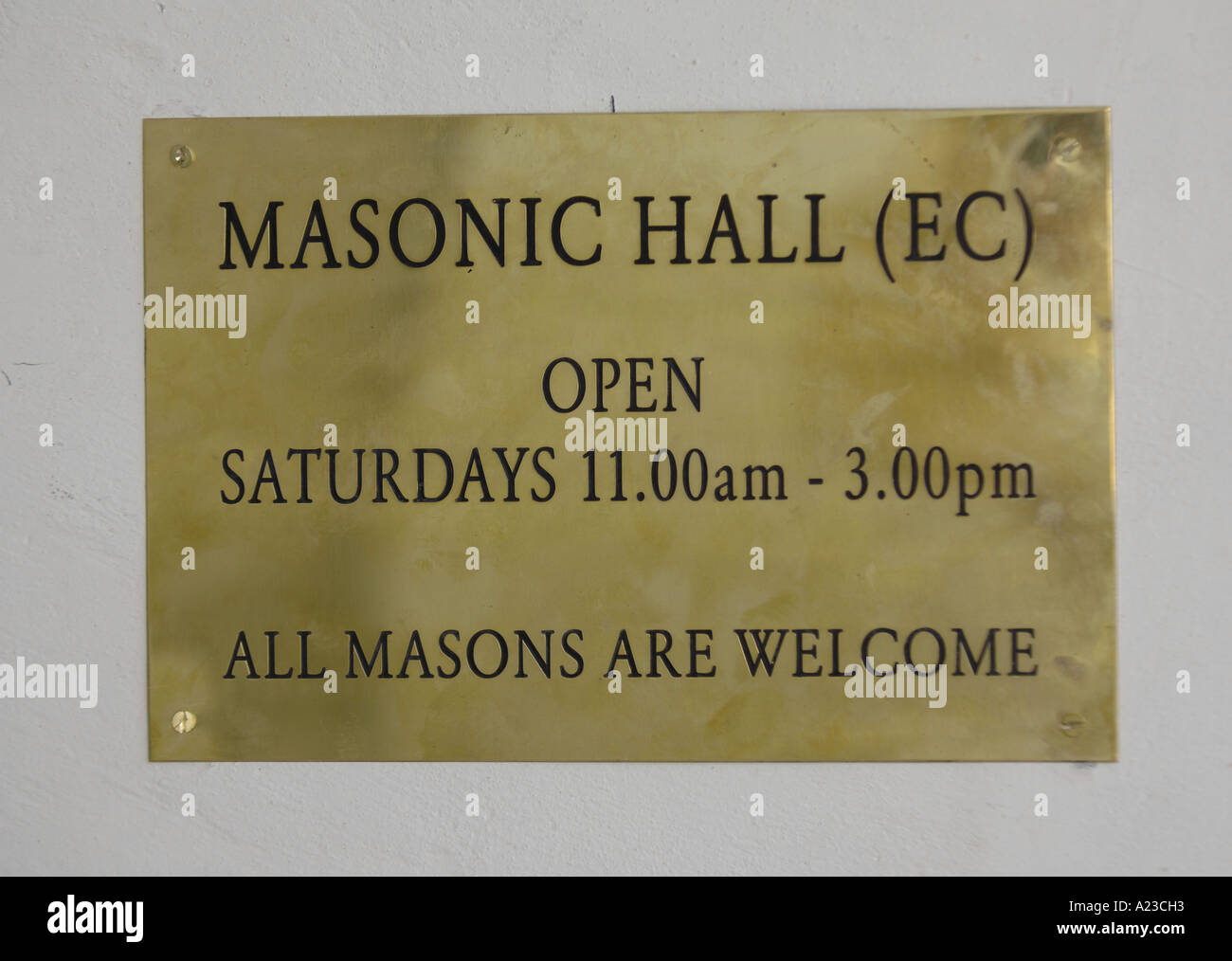 masonic hall plaque brass sign notice all masons are welcome Stock ...