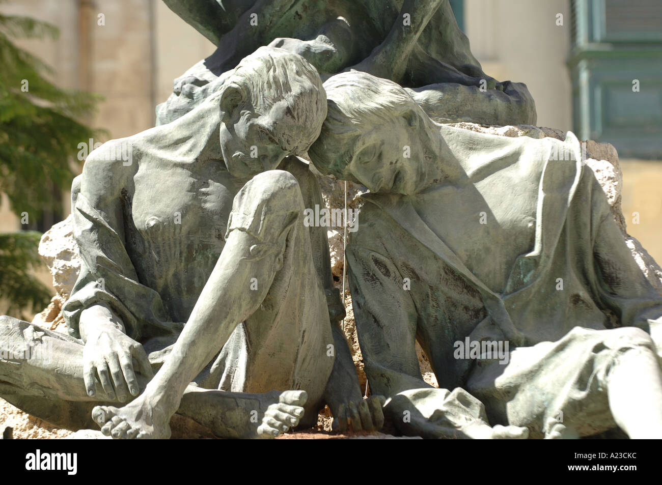 statue sculpture two figures exhausted desperation b valletta malta ...