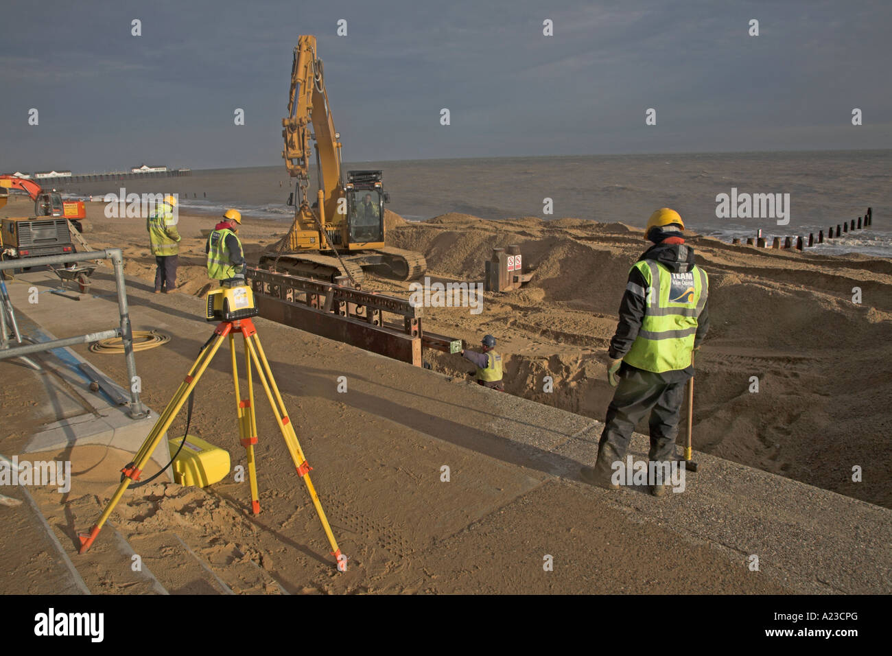 Engineering work to repair sea defences Stock Photo - Alamy