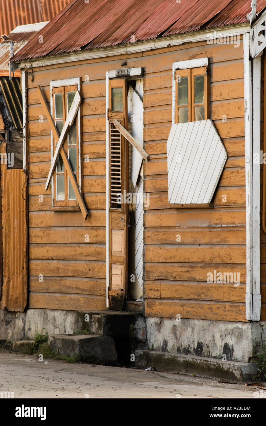 Boarded up chattel house, Mason Hall Street, Bridgetown, Barbados Stock ...