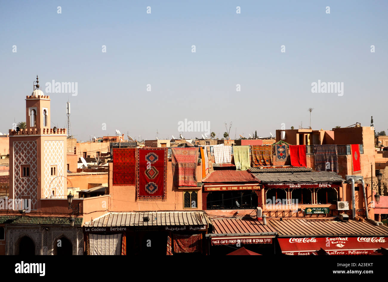 a view over the rooftops of Marrakesh in Morocco looking onto a ...