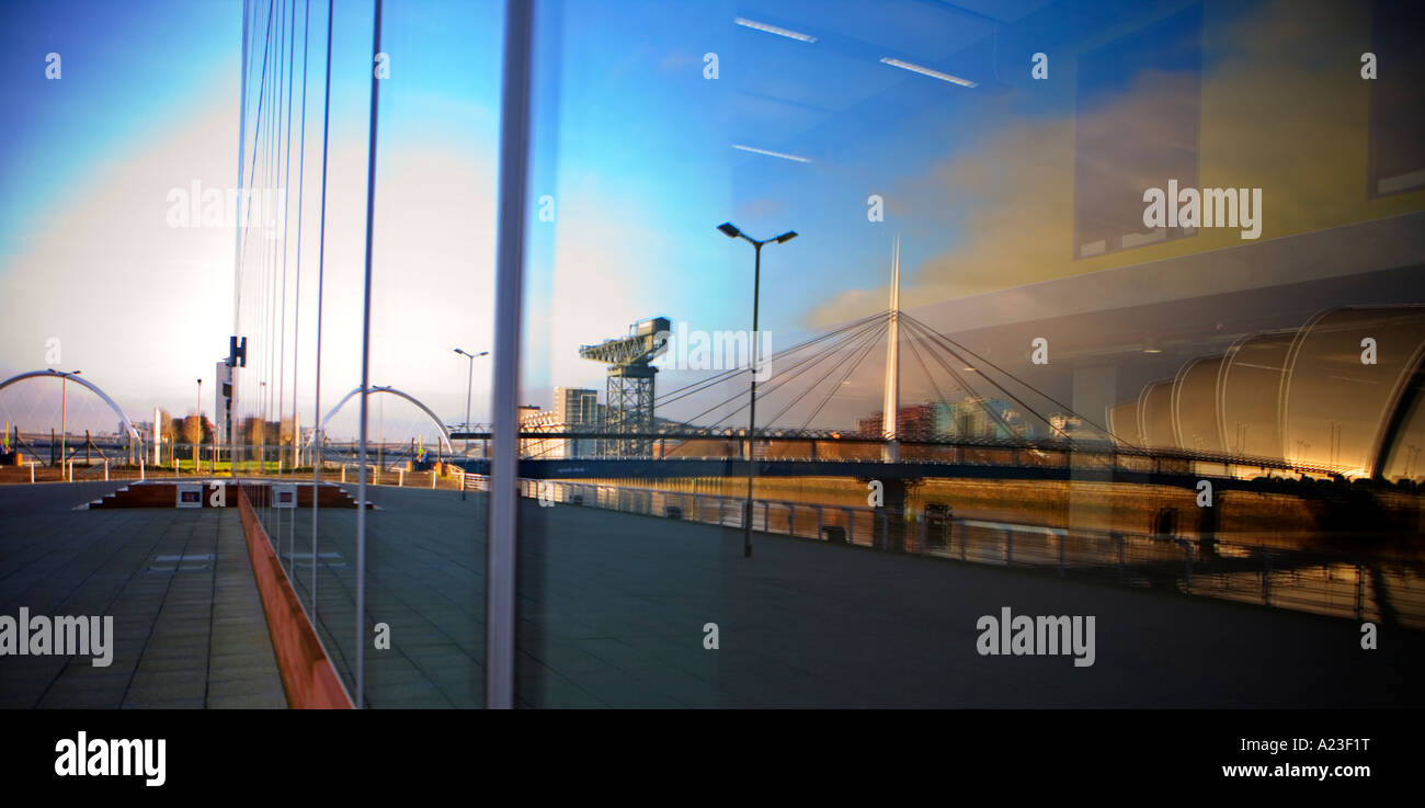 PACIFIC QUAY GLASGOW REFLECTED IN THE WINDOWS OF THE NEW BBC ...
