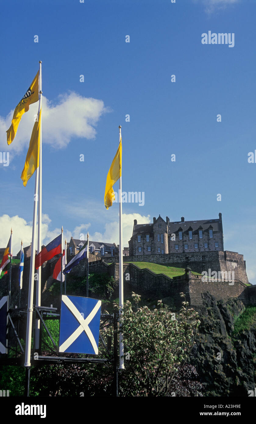 Edinburgh castle showing the flag of St Andrew Edinburgh Lothian ...