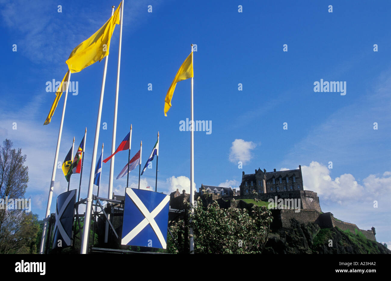 Edinburgh castle showing the flag of St Andrew Edinburgh Lothian ...