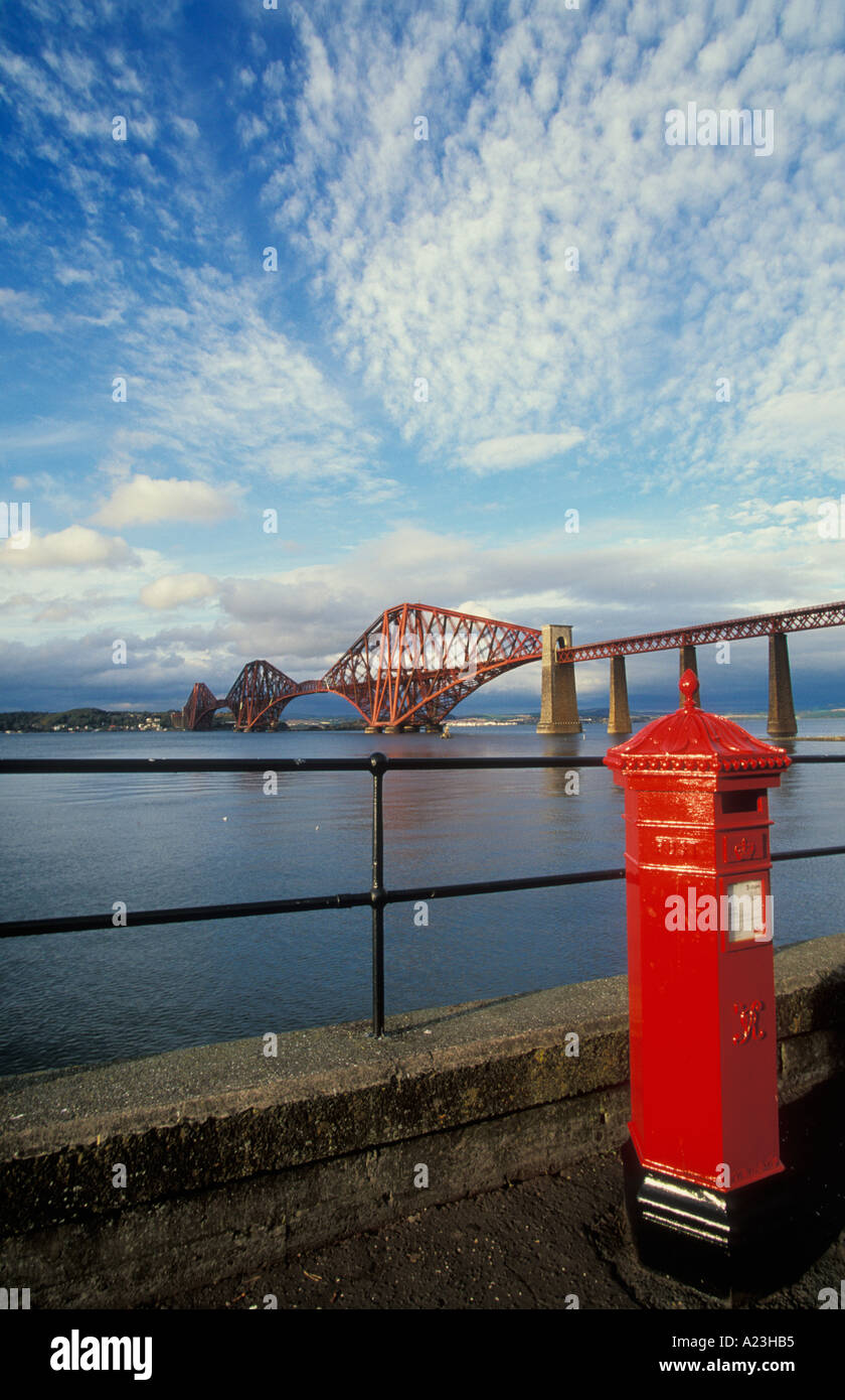 The Forth Rail Bridge and Victorian post box on the promenade at South ...