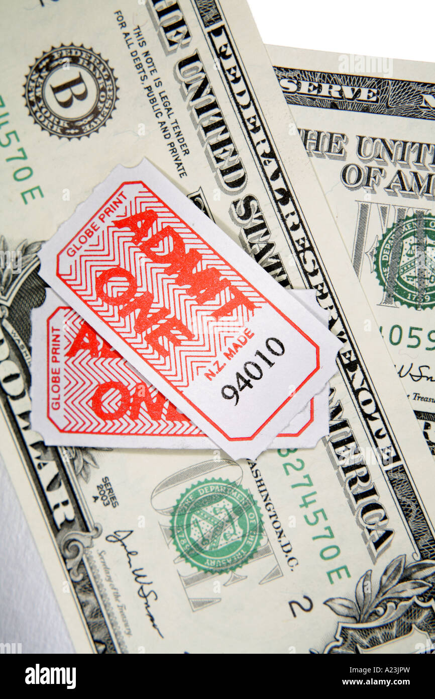 Admission tickets on U.S banknotes Stock Photo - Alamy