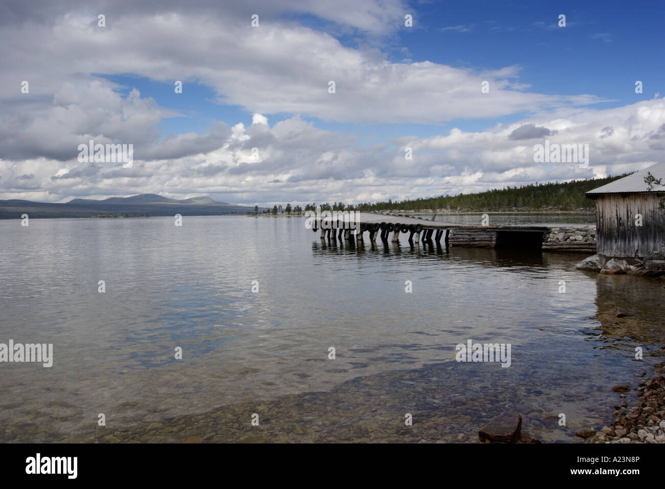 A pontoon bridge at Revlingen, Lake Femunden, Norway Stock Photo - Alamy
