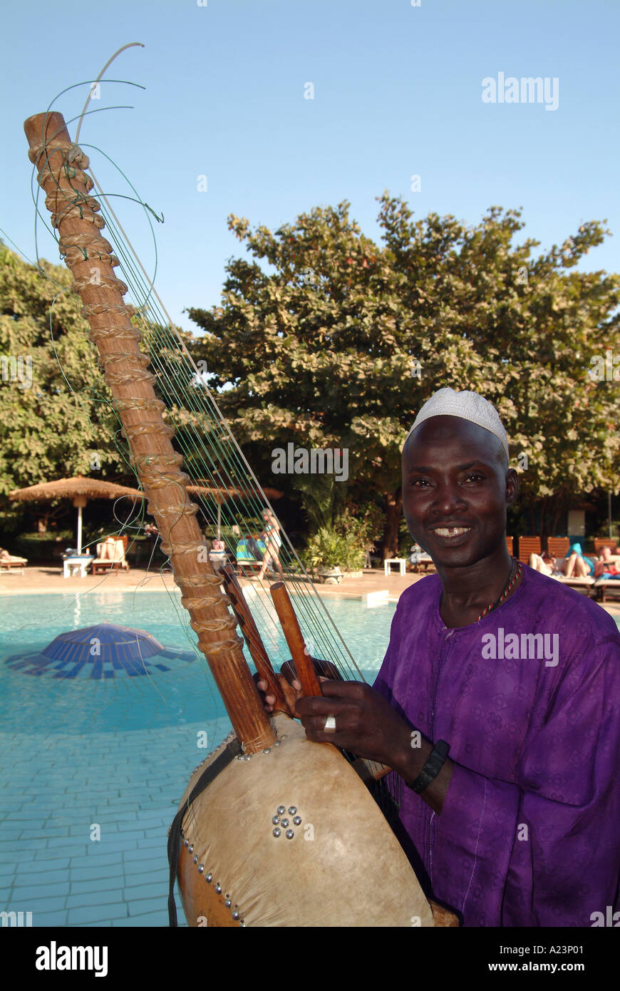 Gambian Man in Traditional Dress Playing the Kora The Gambia Africa ...
