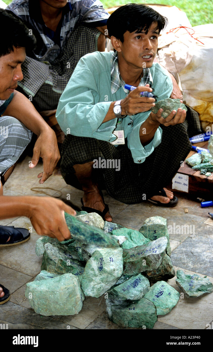 Marking Jade for export from Myanmar, Burma after the annual gem ...