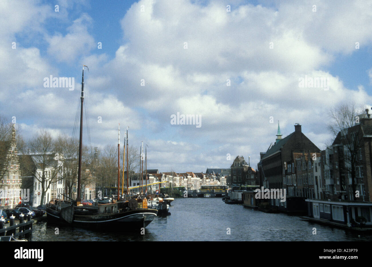 Old fashioned boats in the Old Harbour in Leiden Holland Stock Photo ...