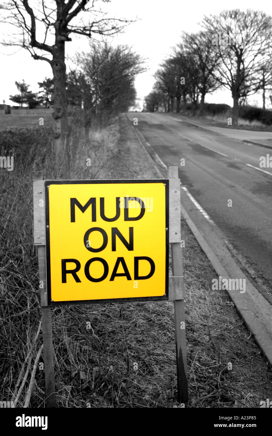 Mud on Road Warning Sign near Ashington in Northumberland United ...