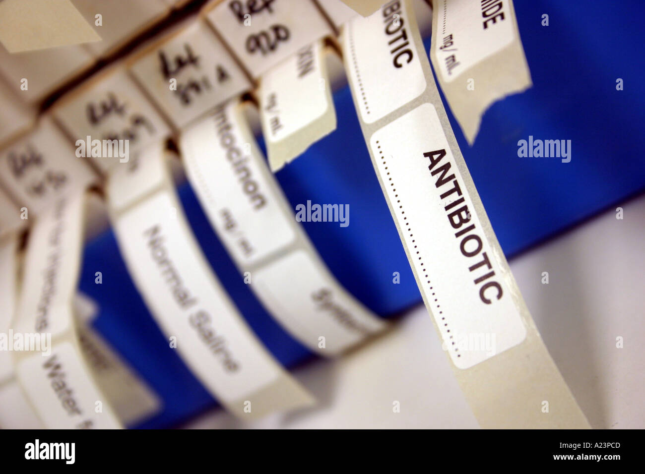 drug information stickers in anaesthetic room in hospital theatre area ...