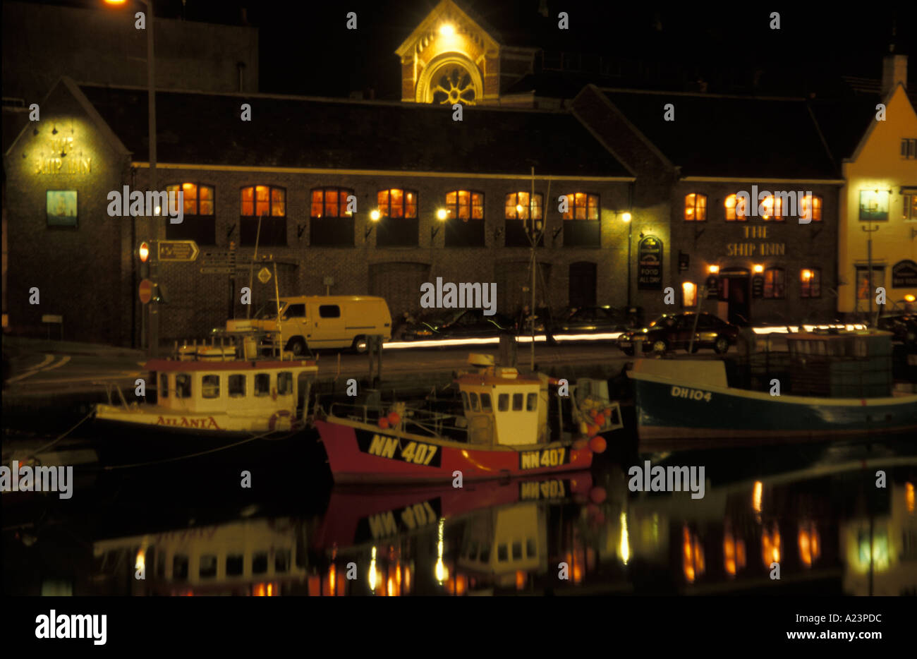 Ships in Weymouth harbour at night Dorset England Stock Photo - Alamy