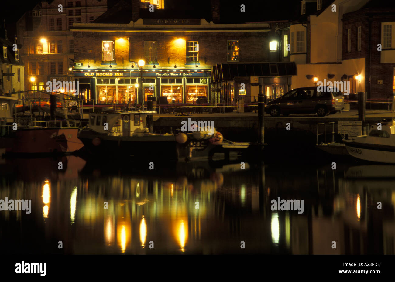 Ships in Weymouth harbour at night Dorset England Stock Photo - Alamy