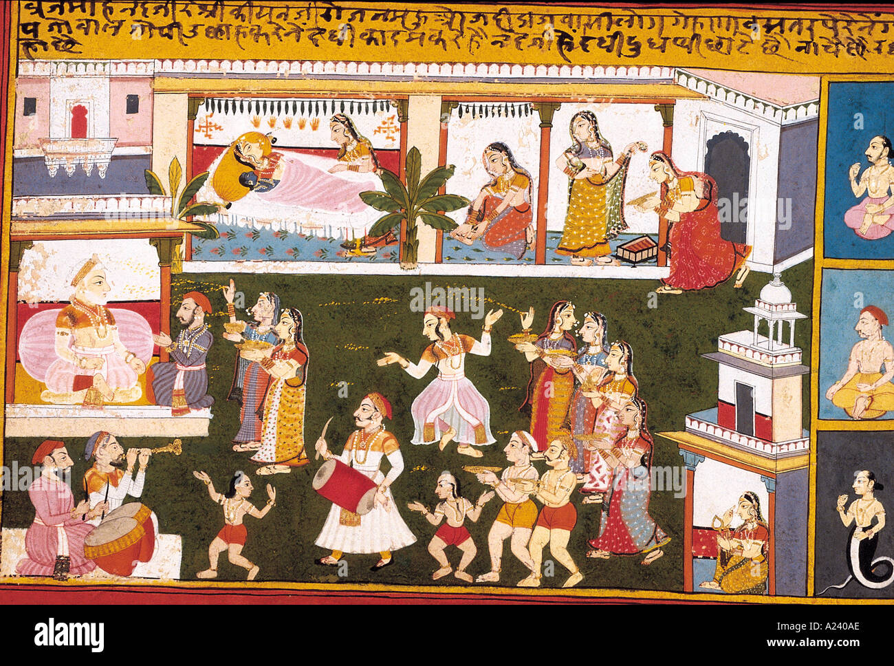 Celebrations at the birth of Krishna. Mewar, Rajasthan, India. Dated ...
