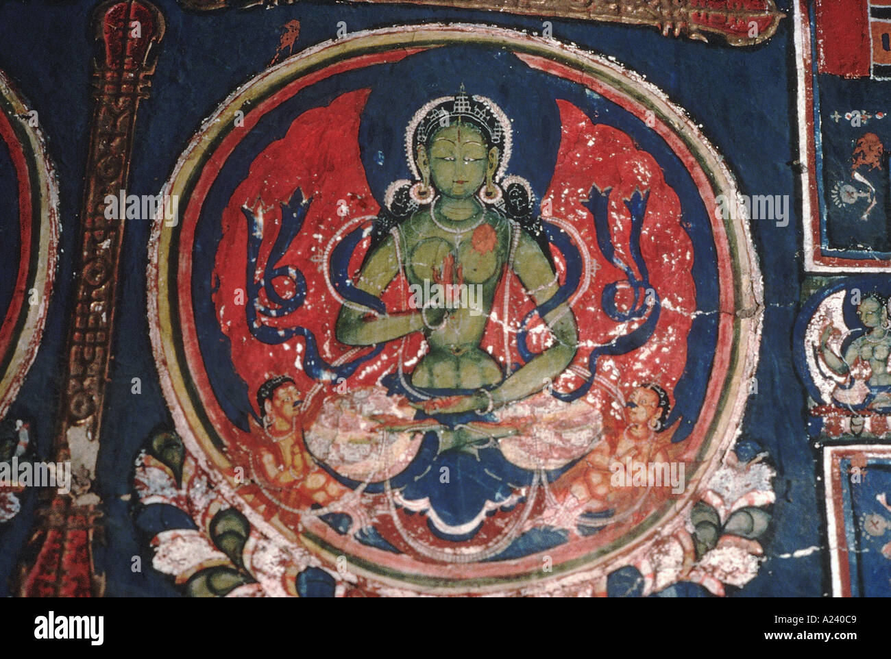 Paintings in the upper room. Alchi monastery. Ladakh, India Stock Photo ...