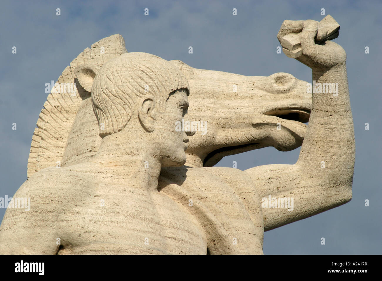 white marble Rearing horse and man ,Sculpture detail at the Mussolini's ...