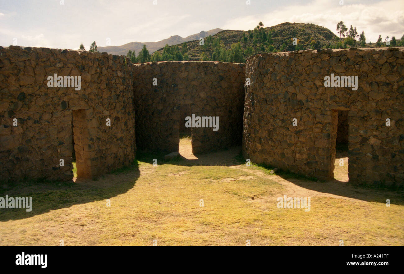 Grain stores at Inca ruins of Raqchi at San Pedro Cuzco area, Peru ...