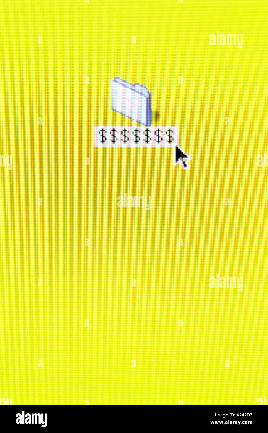 Close up of computer screen Folder on desktop labeled with dollar signs ...