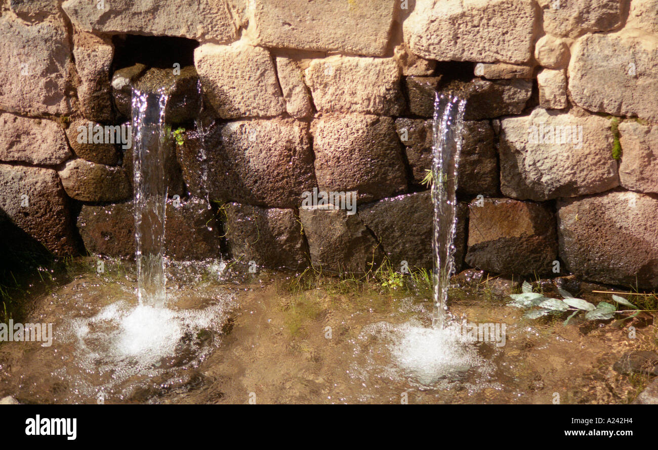 Cascading water at Inca ruins of Raqchi at San Pedro, Cuzco Area, Peru ...