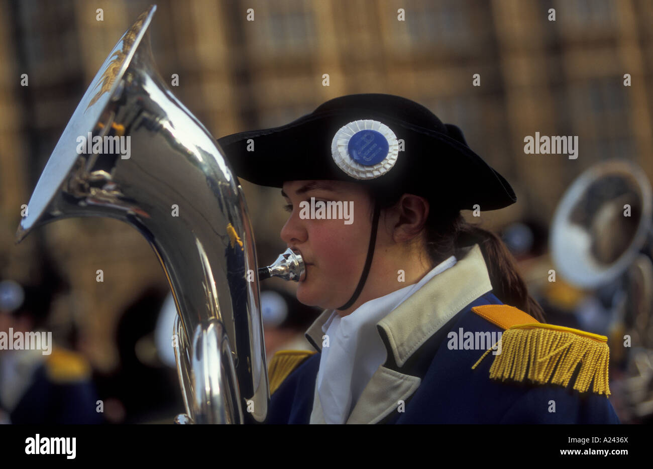 American musicians blowing a whistle new years day parade London 2007 ...