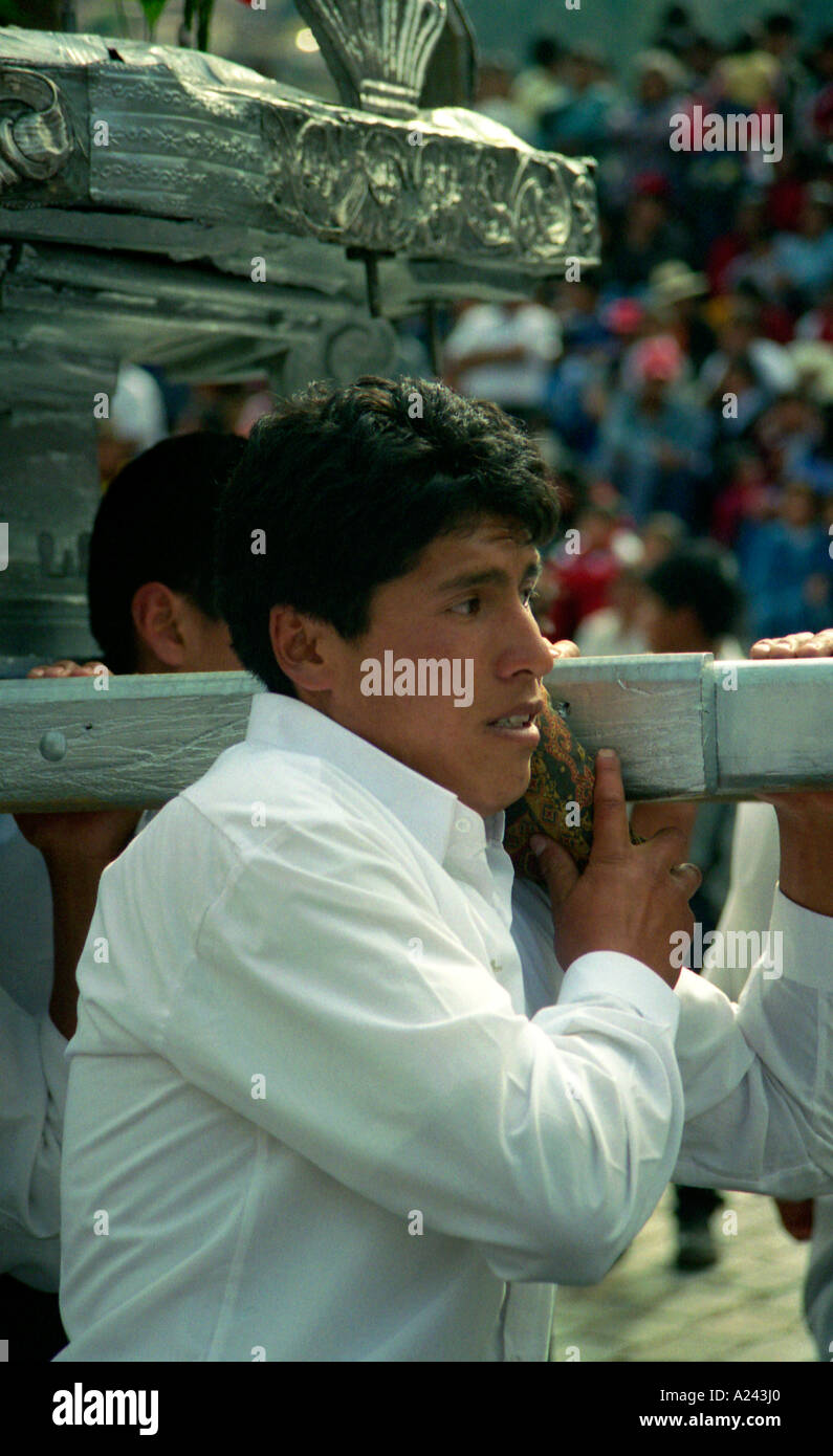 Portrait of a man carrying a Saint's statue Corpus Christi celebrations ...