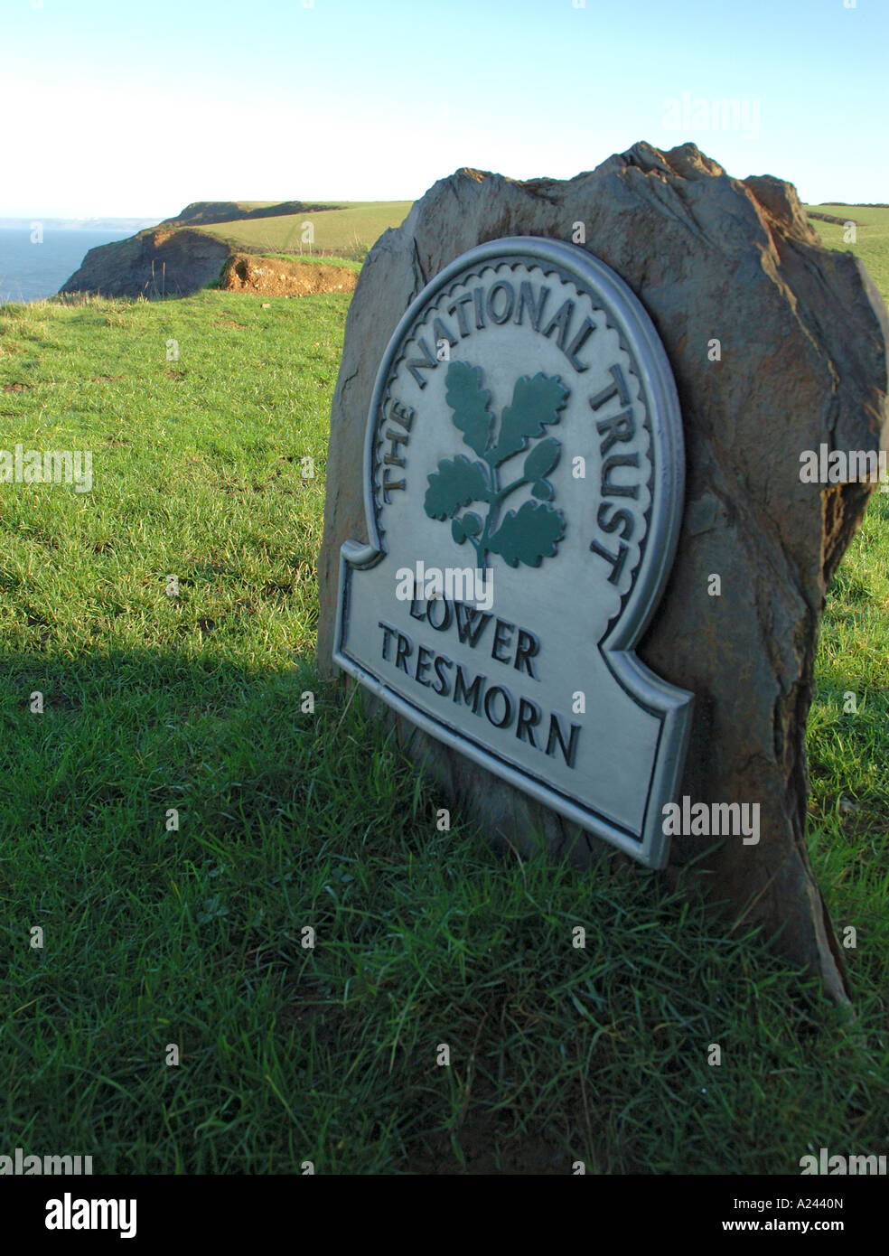 National trust sign Cornwall coastal path Stock Photo - Alamy