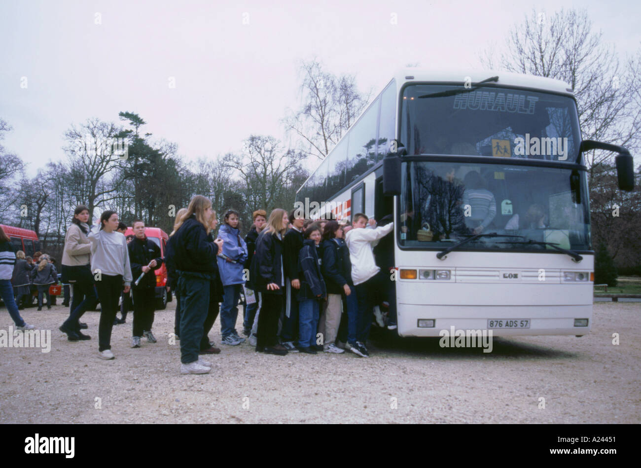 French Students boarding French coach 2000 Stock Photo - Alamy
