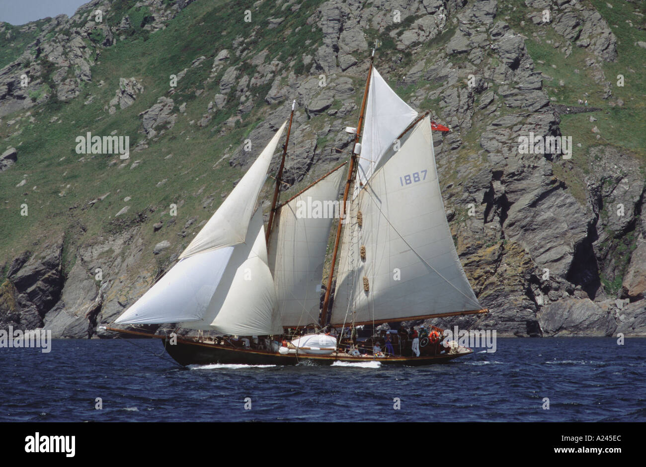 The restored 1909 British built gaff rigged schooner Hoshi under sail ...