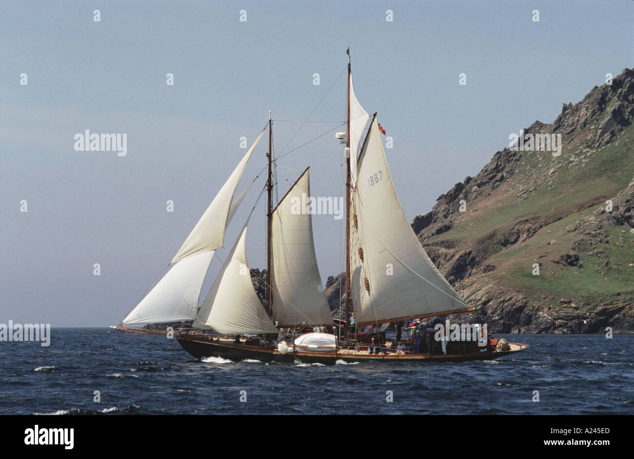 The restored 1909 British built gaff rigged schooner Hoshi under sail ...