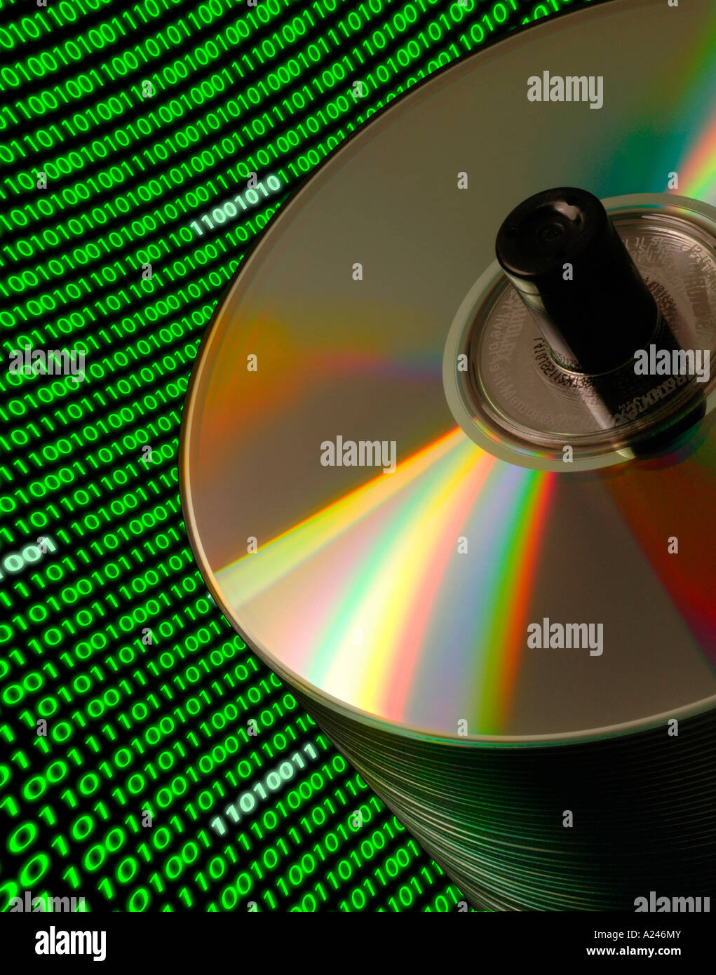 Close up of a stack of CD DVD disks on a Dutch angle with a curved ...