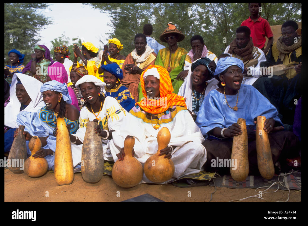 Musicians playing instruments and singing Namarel Ferlo Senegal Stock ...